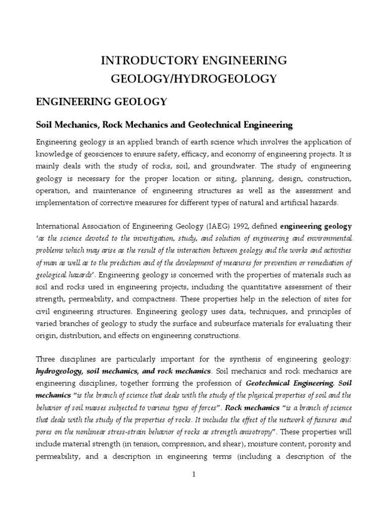 Introductory Engineering Geology/Hydrogeology | PDF