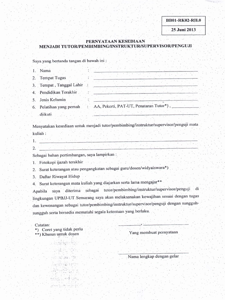 Form Kesediaan Menjadi Tutor | PDF