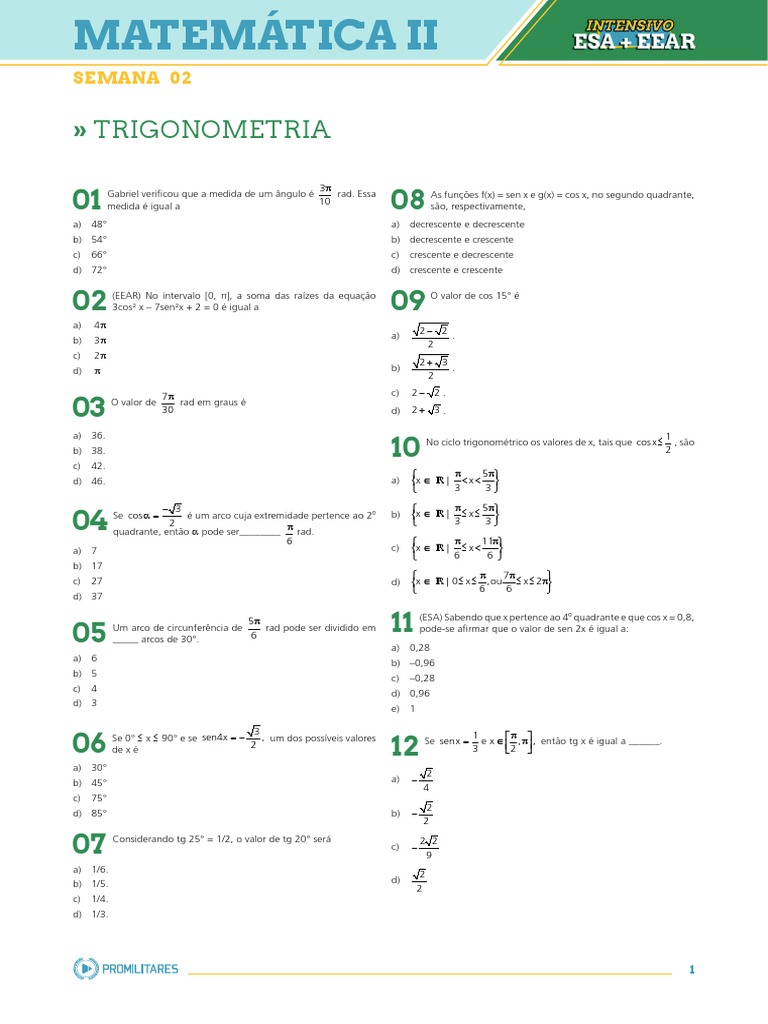 Exercícios Trigonometria | PDF | Trigonometria | Funções especiais