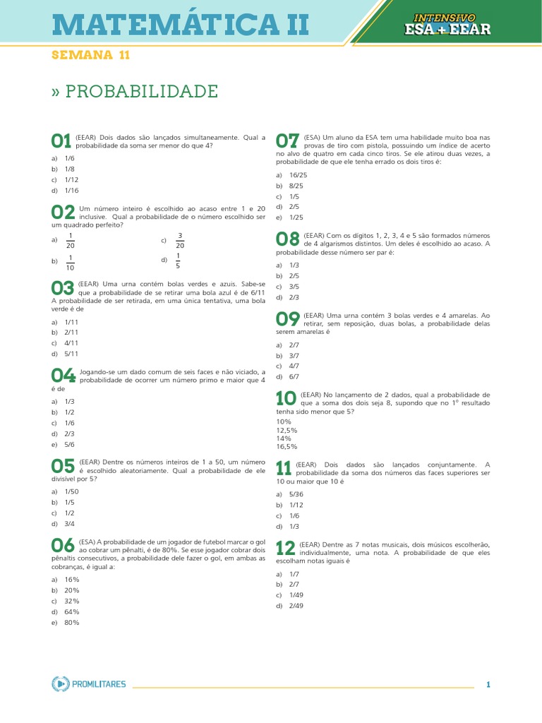 Exercícios Probabilidade | PDF | Probabilidade | Conceitos matemáticos
