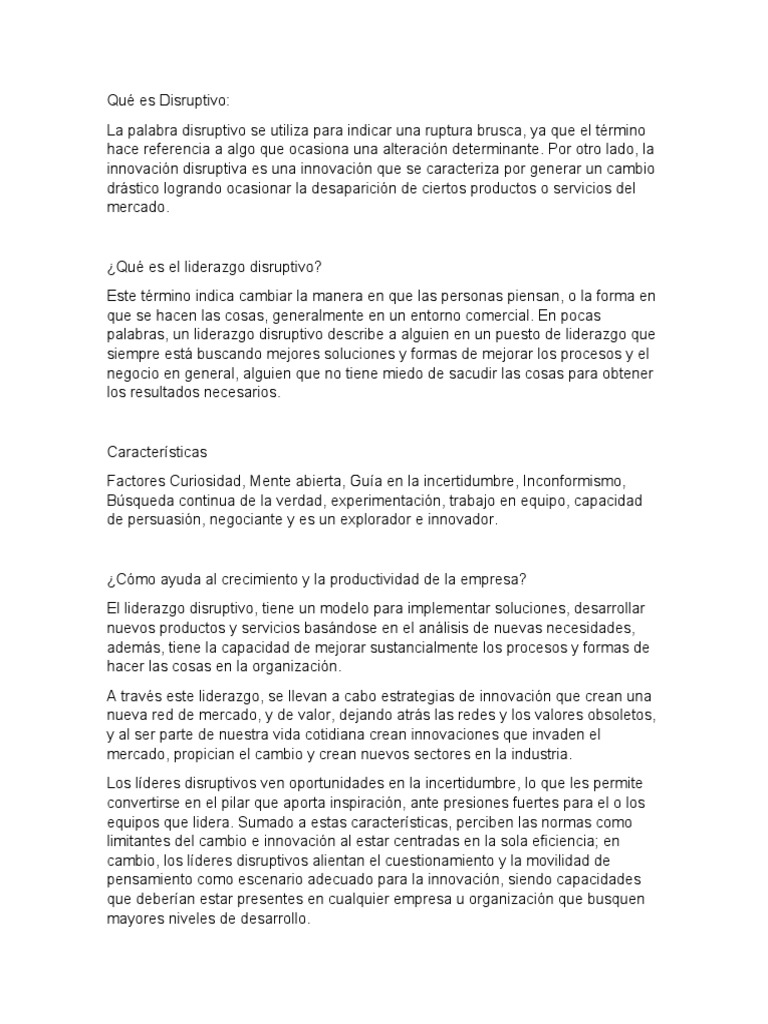 Disruptivo | PDF | Liderazgo | Innovación