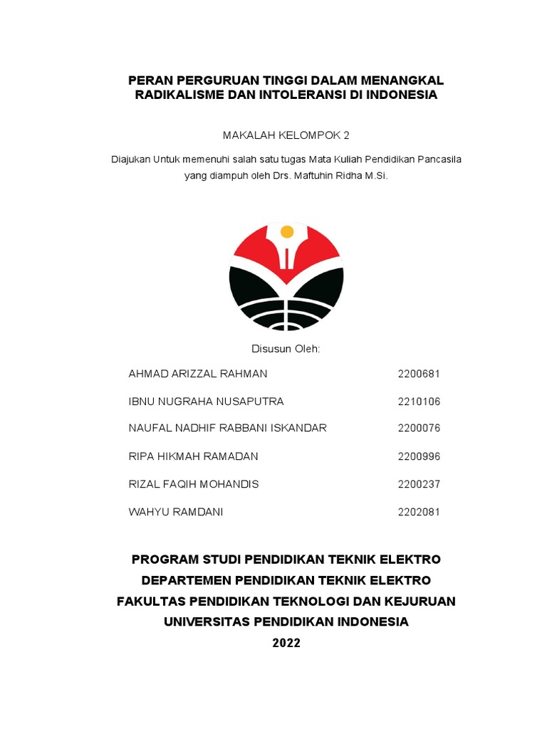 Peran Perguruan Tinggi Dalam Menangkal Radikalisme Dan Intoleransi Di Indonesia | PDF