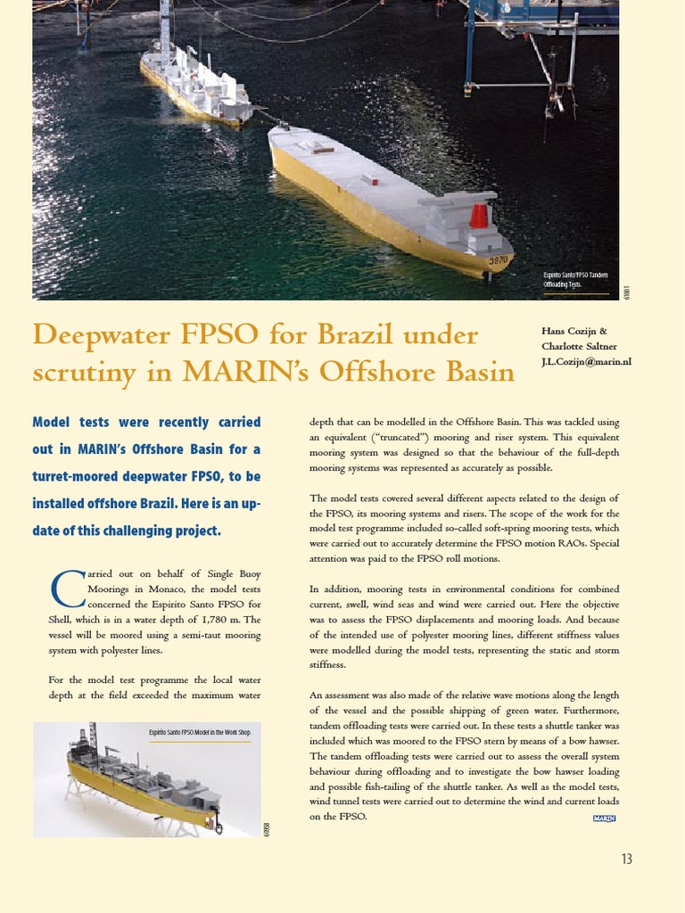 FPSO Model Tests for Deepwater Mooring | PDF | Oil Tanker | Watercraft