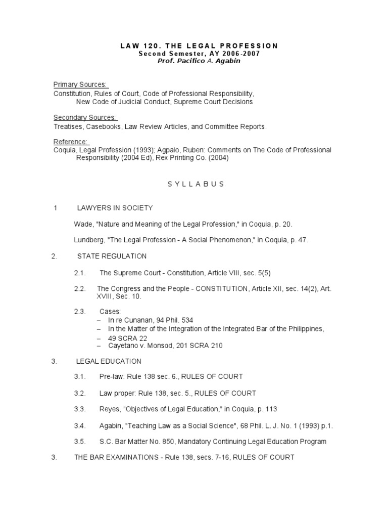 Legal Profession Prof. Pacifico Agabin | PDF | Legal Education | Lawyer
