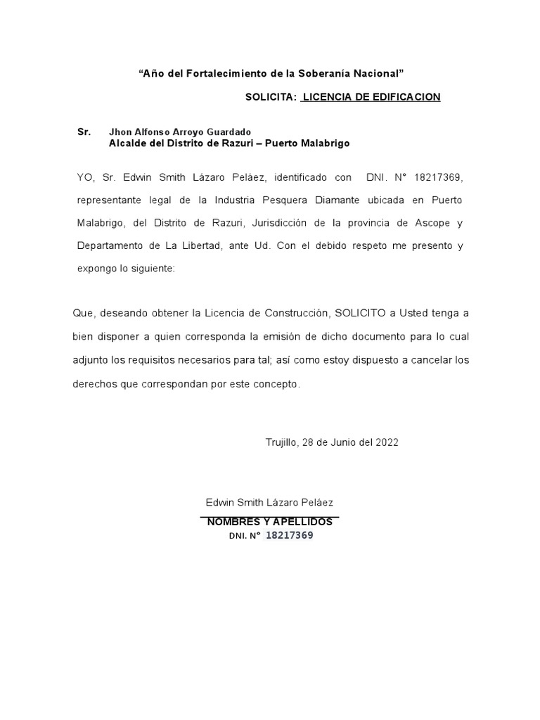 Solicitud de Licencia de Edificación | PDF