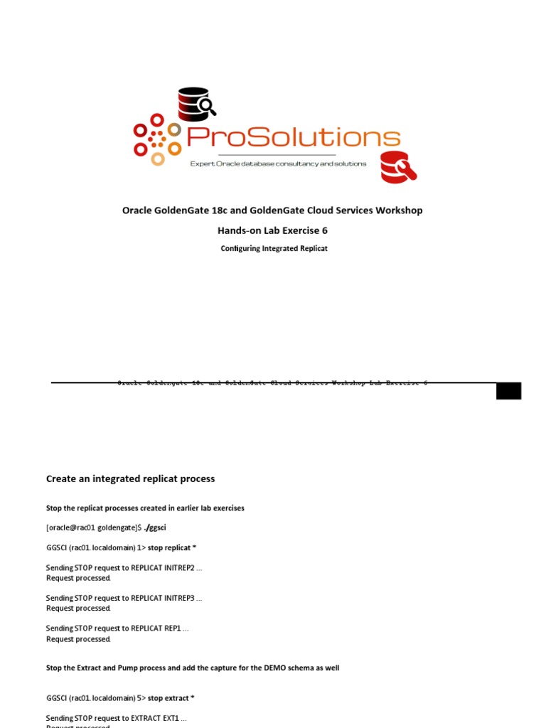 Oracle GoldenGate 18c Workshop Lab 6 | PDF | Databases | Pl/Sql
