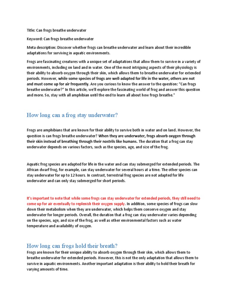 Can Frogs Breathe Underwater | PDF | Respiratory System | Lung