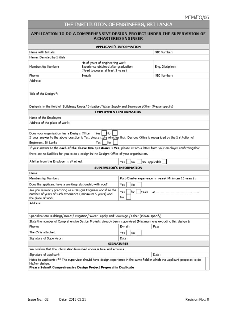 (MEM-FO-06) Application For Comprehensive Designs | PDF | Engineering