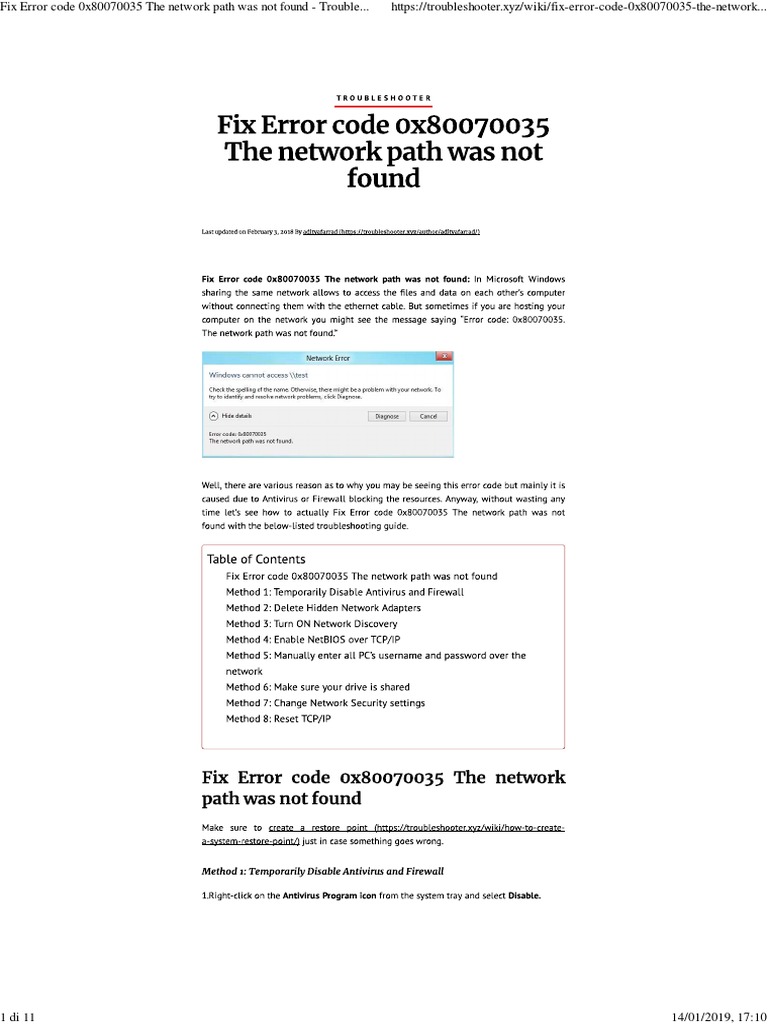 Fix Error Code 0x80070035 | PDF | Computer Engineering | Computing