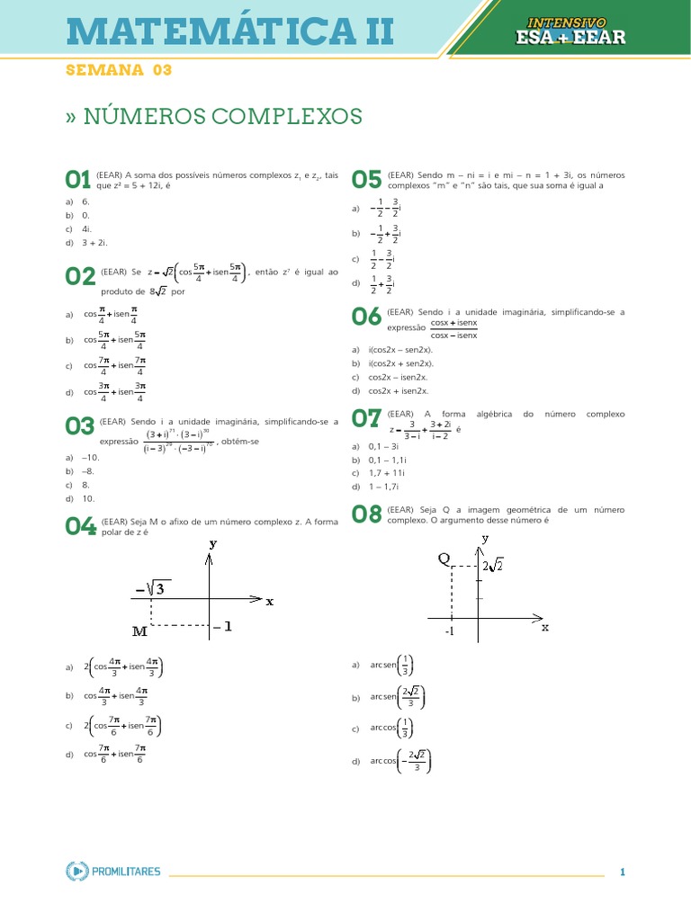 Exercícios-Numeros Complexos | PDF | Número complexo | Álgebra abstrata