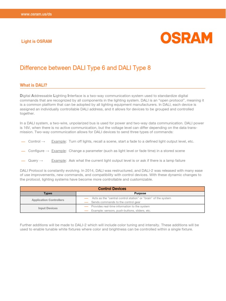 Difference Between DALI Type 6 and DALI Type 8: Light Is OSRAM | PDF | Computer Engineering ...