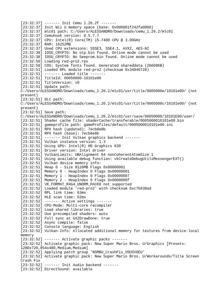 Log of Cemu Emulator Session Loading and Running New Super Mario Bros U | PDF | Computer ...