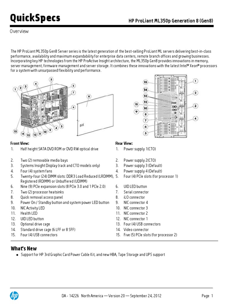 ML350p G8 - 14226 - Na | PDF | Computer Cluster | Hewlett Packard