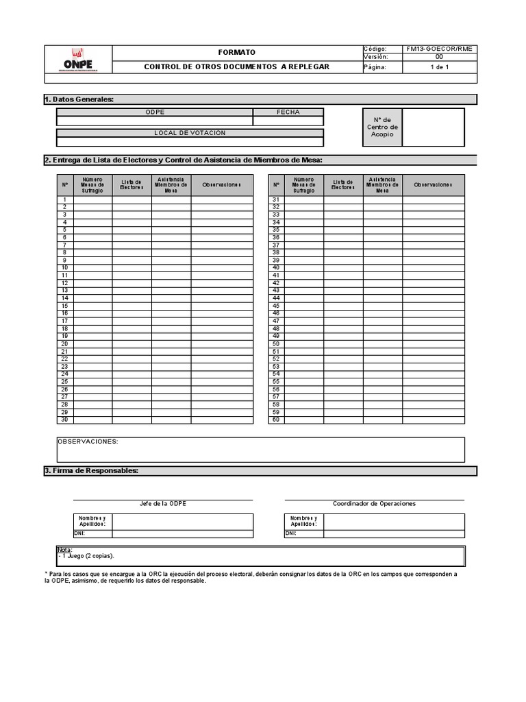 FM13-GOECOR - RME - Control de Otros Documentos A Replegar - v00 | PDF
