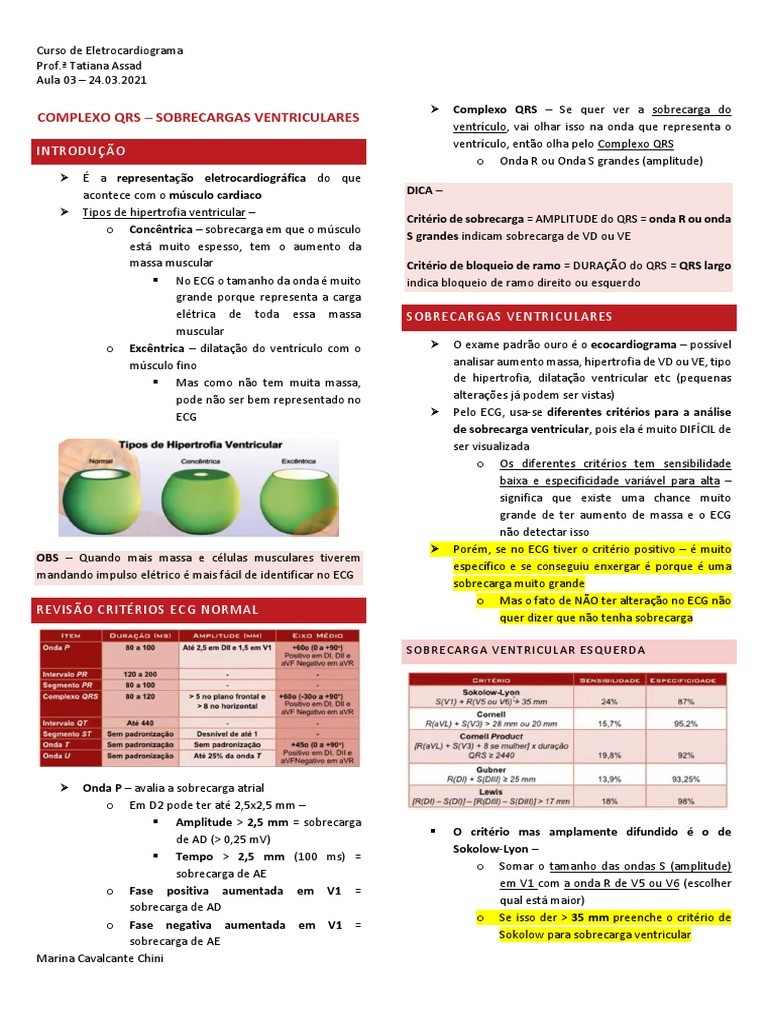 Aula 03 - Complexo QRS - Sobrecargas Ventriculares | PDF ...