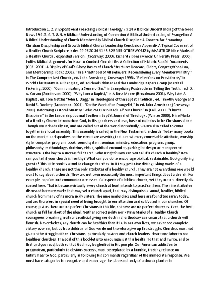 Nine Marks of a Healthy Church | PDF | Expository Preaching | Sermon