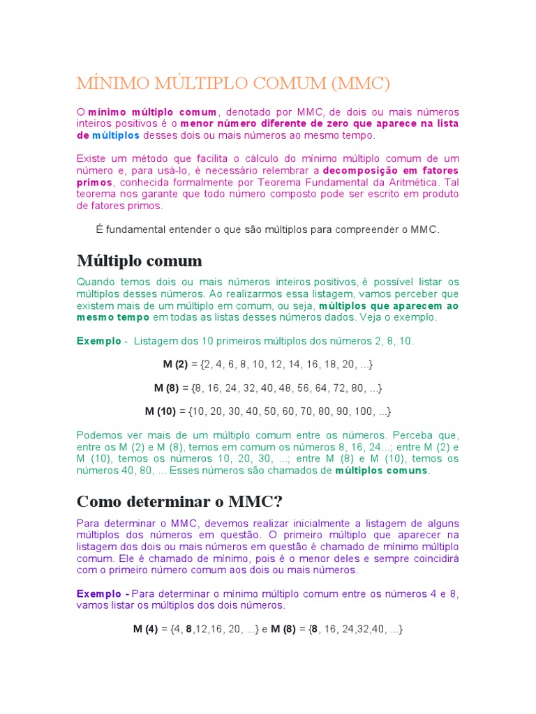 MÍNIMO MÚLTIPLO COMUM | PDF | Número primo | Matemática discreta