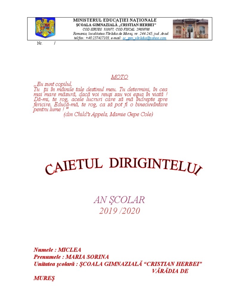 Caietul Dirigintelui - 2019-2020 CL VIII | PDF