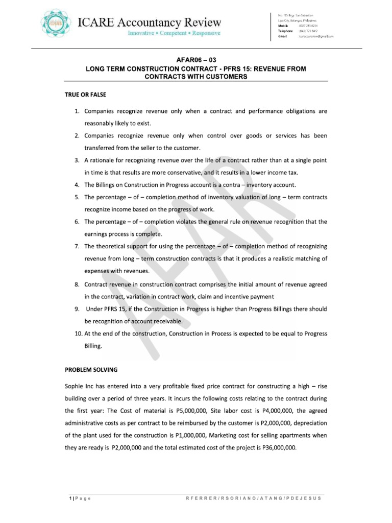 AFAR06-03 LONG TERM CONSTRUCTION CONTRACT (PFRS 15 REVENUE FROM ...