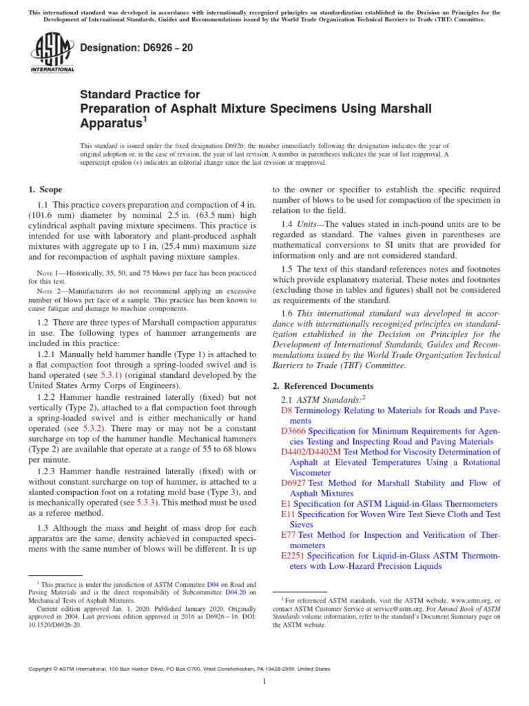 Preparation of Asphalt Mixture Specimens Using Marshall Apparatus | PDF ...
