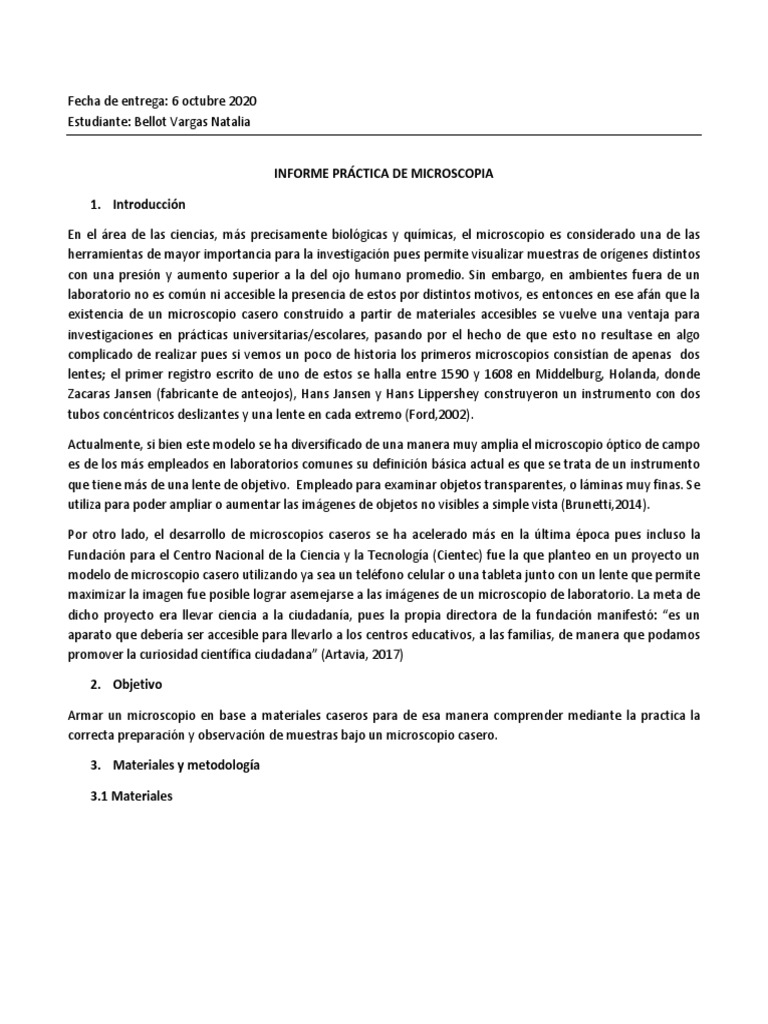 Informe Micros | PDF | Microscopio | Biología Celular)