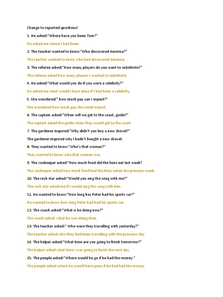 Reported Speech Examples and Exercises | PDF