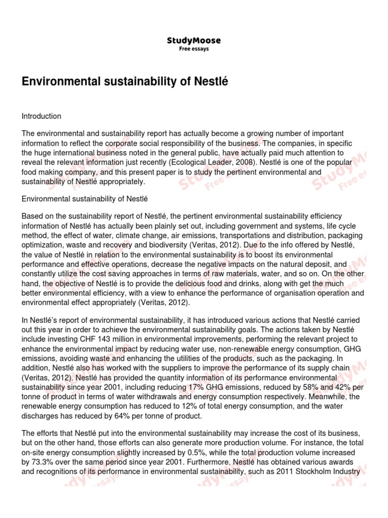 Environmental Sustainability of Nestlé | PDF | Sustainability | Nestlé