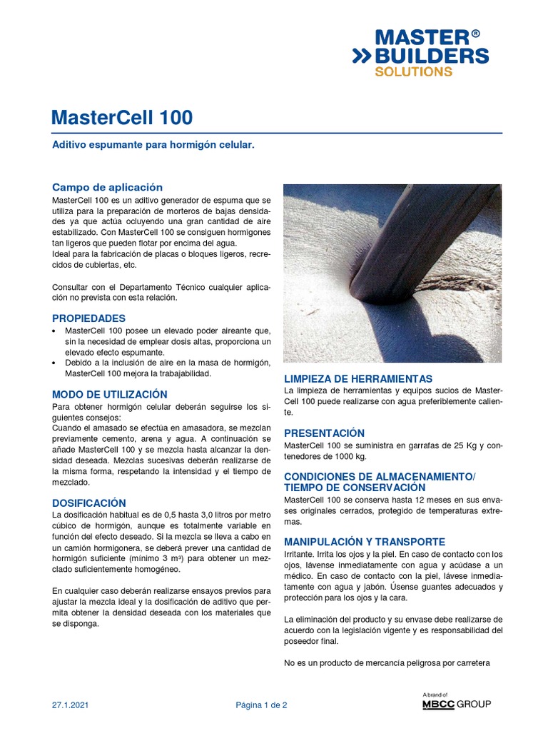 Mastercell 100 | PDF | Hormigón | Agua
