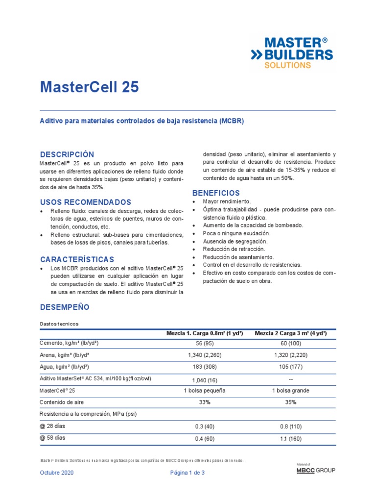 Mastercell 25 - Ficha Tecnica | PDF | Agua