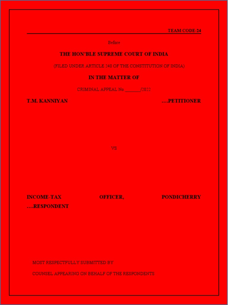 Respondent Memorial 2022 TM Kanniyan | PDF | Government | Justice