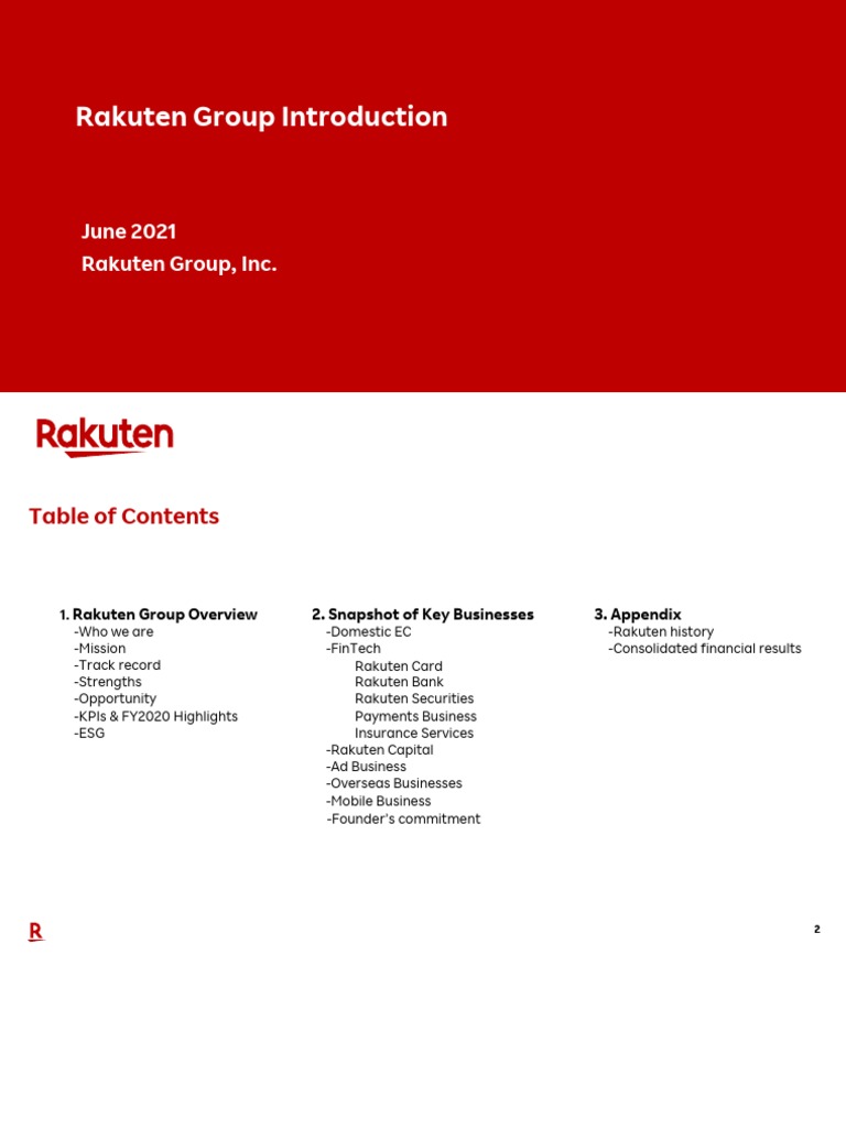 Rakuten Group Overview and Mission | PDF | E Commerce | Stock Market Index