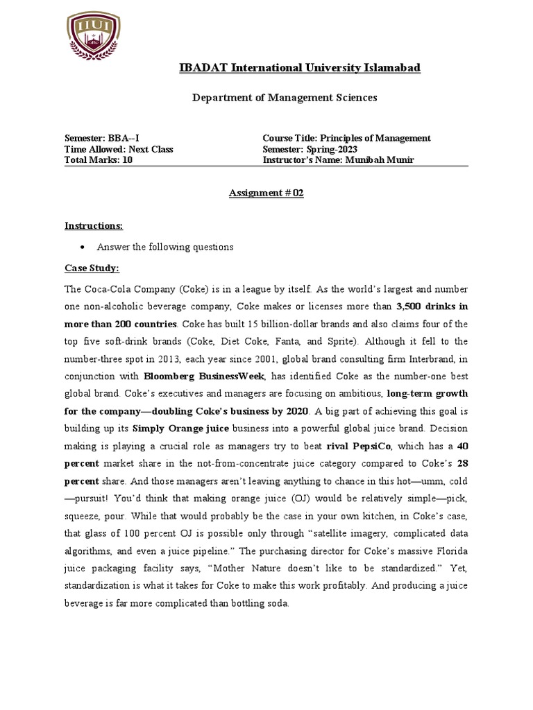 Assignment 02 | PDF | The Coca Cola Company | Analytics