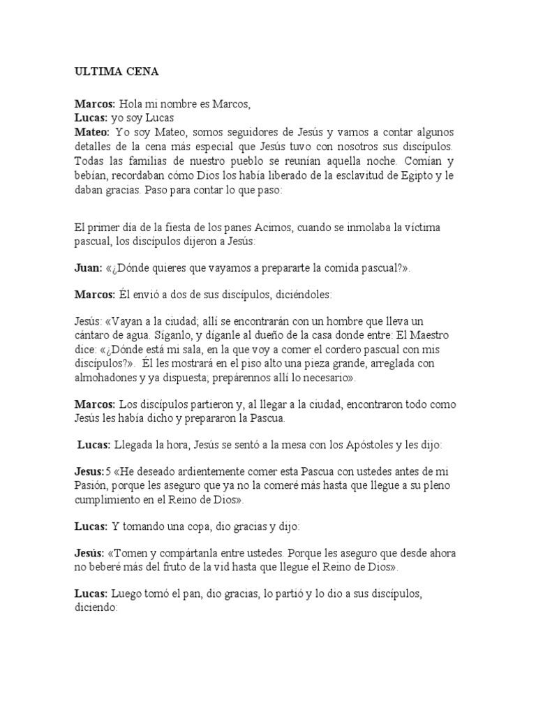 Guión Jueves Santo, Lavatorio de Pies y Última Cena | PDF | Jesús | Evangelio de Mateo
