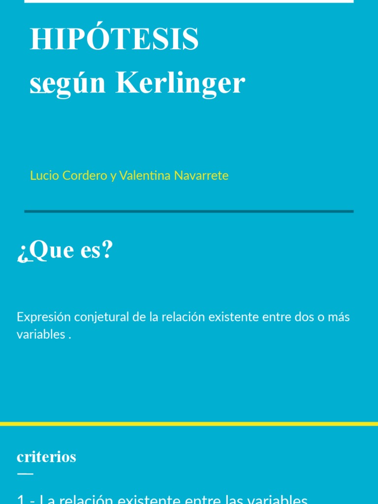 HIPÓTESIS Según Kerlinger | PDF