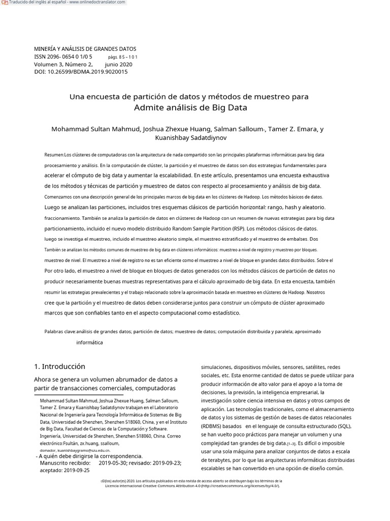 A Survey of Data Partitioning and Sampling Methods To Support Big Data Analysis - En.es | PDF ...