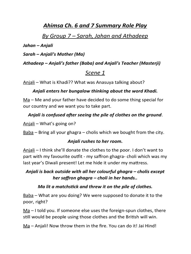 Ahimsa Role Play (Chapter 6-7) | PDF