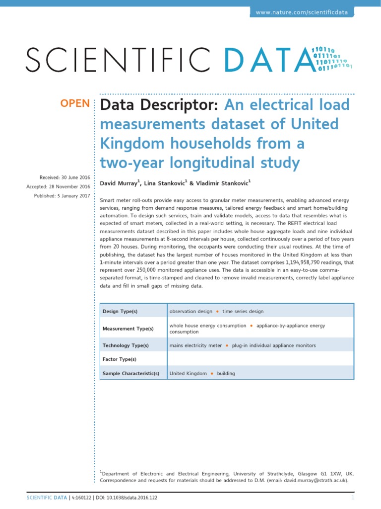 An Electrical Load Measurements Dataset of United Kingdom Households ...