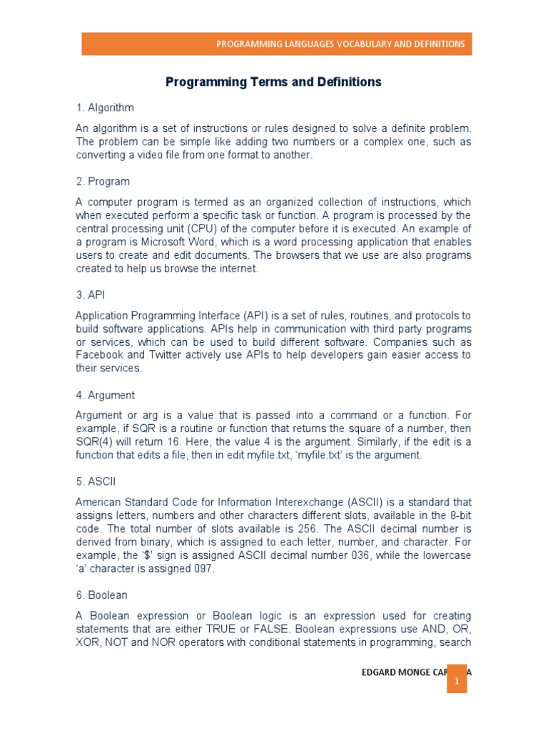 Programming Languages Vocabulary and Definitions | PDF | Data Type | Programming