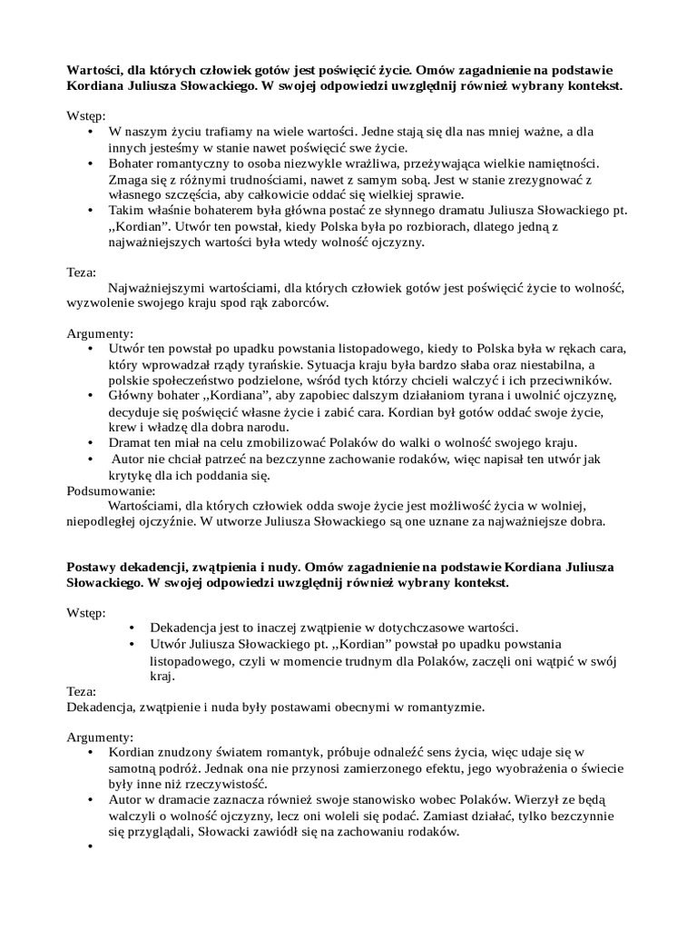 Kordian - Matura Ustna | PDF