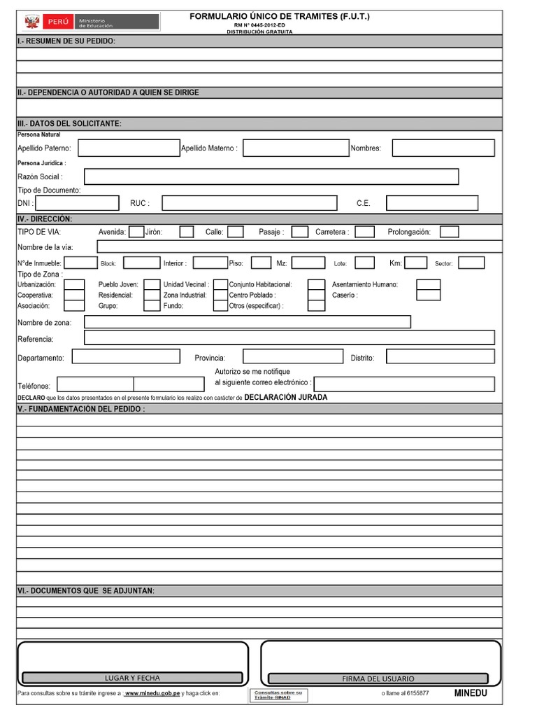 Formulario Único de Trámites (Fut) | PDF