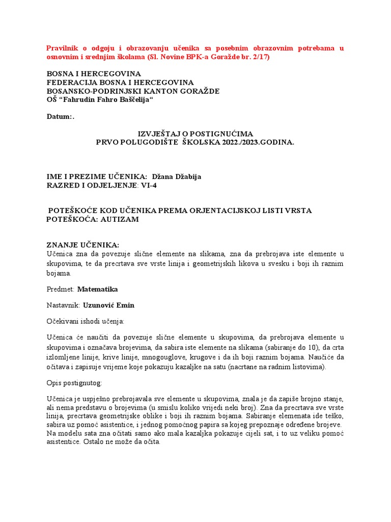 Izvještaj IOOP Primjer 1 | PDF