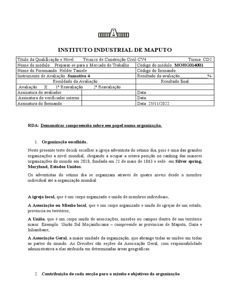 Instituto Industrial de Maputo | PDF | Comentários | Comunicação