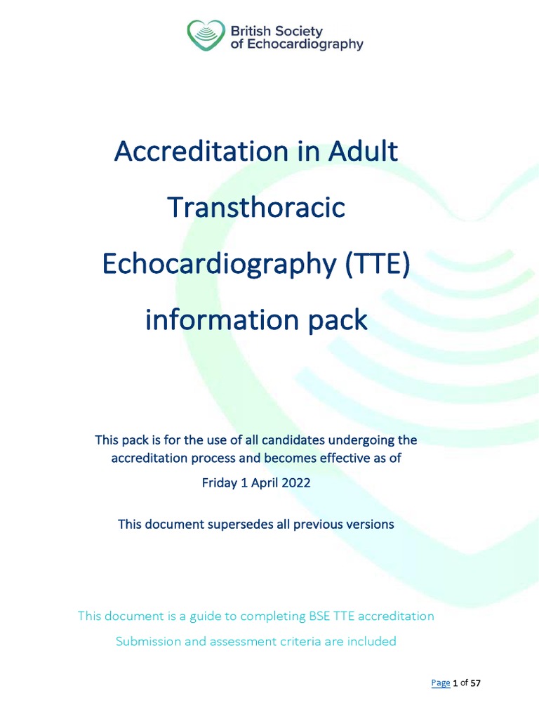 Accreditation in Adult Transthoracic Echocardiography (TTE) Information Pack | PDF ...