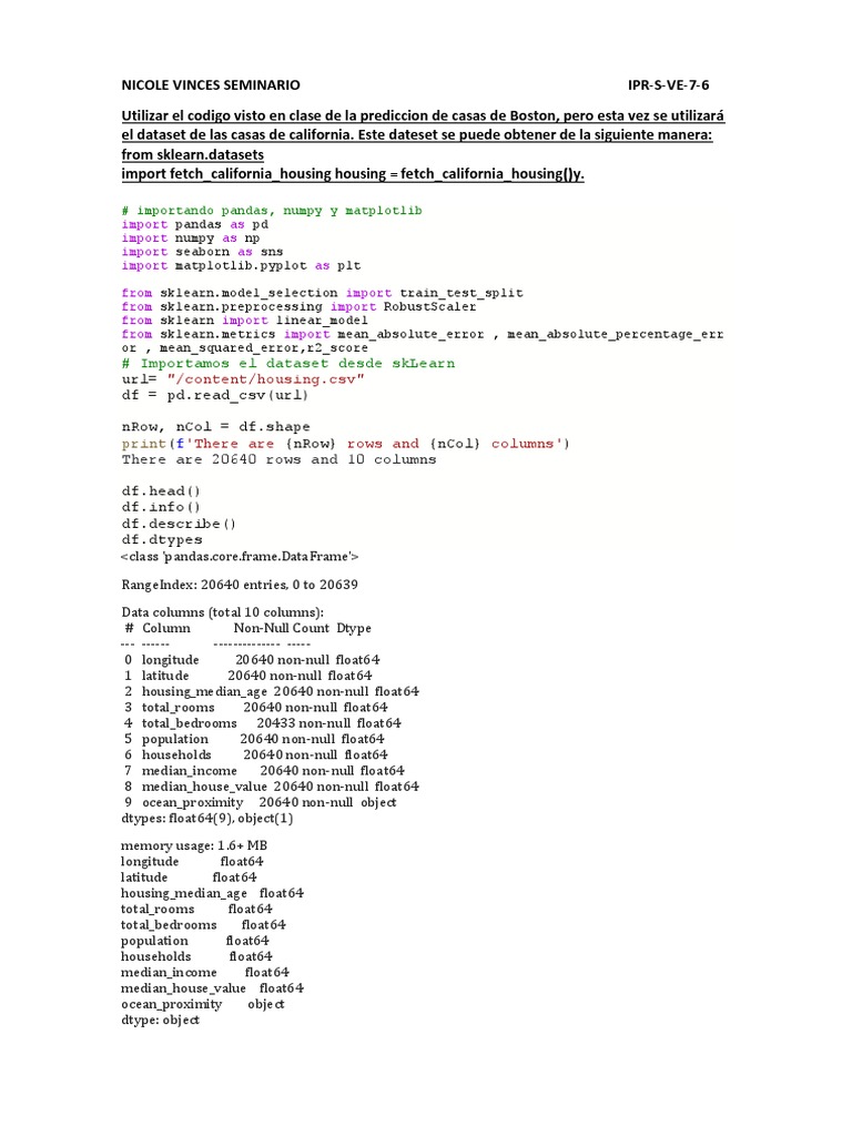 Tarea - Prediccion de Casas en California | PDF