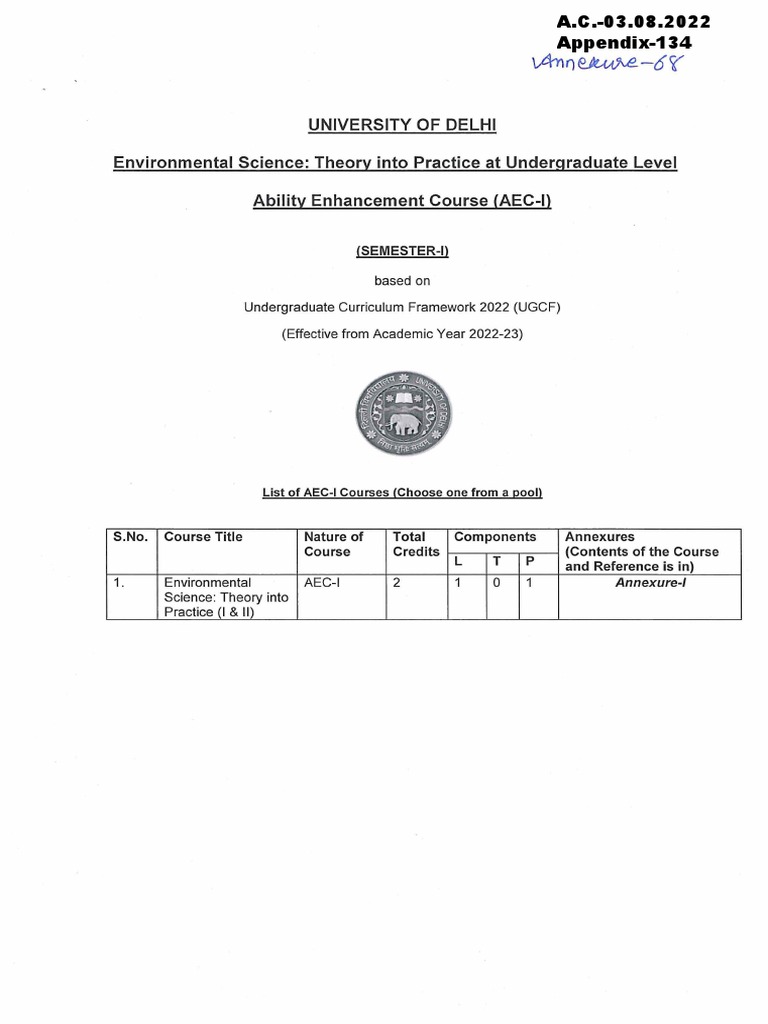 AEC-1 Environmental Science Syllabus | PDF | Biodiversity ...
