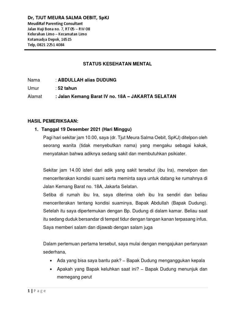DR, Tjut Meura Salma Oebit, SPKJ: Status Kesehatan Mental | PDF | Pengembangan Diri