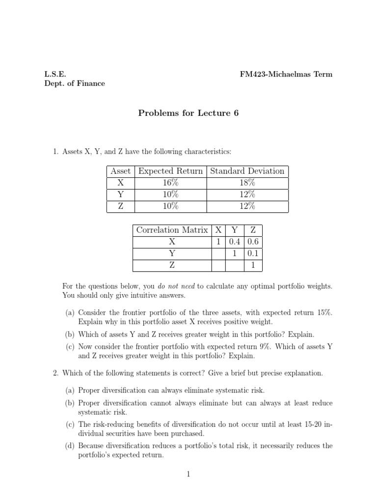 Lecture 6 P | PDF | Diversification (Finance) | Standard Deviation