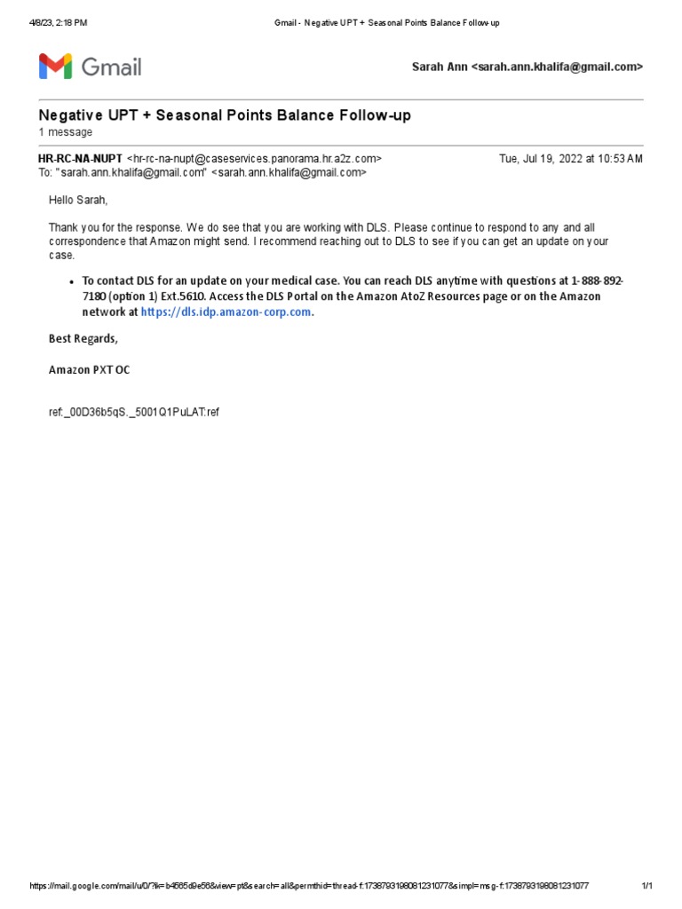 Gmail - Negative UPT + Seasonal Points Balance Follow-Up | PDF
