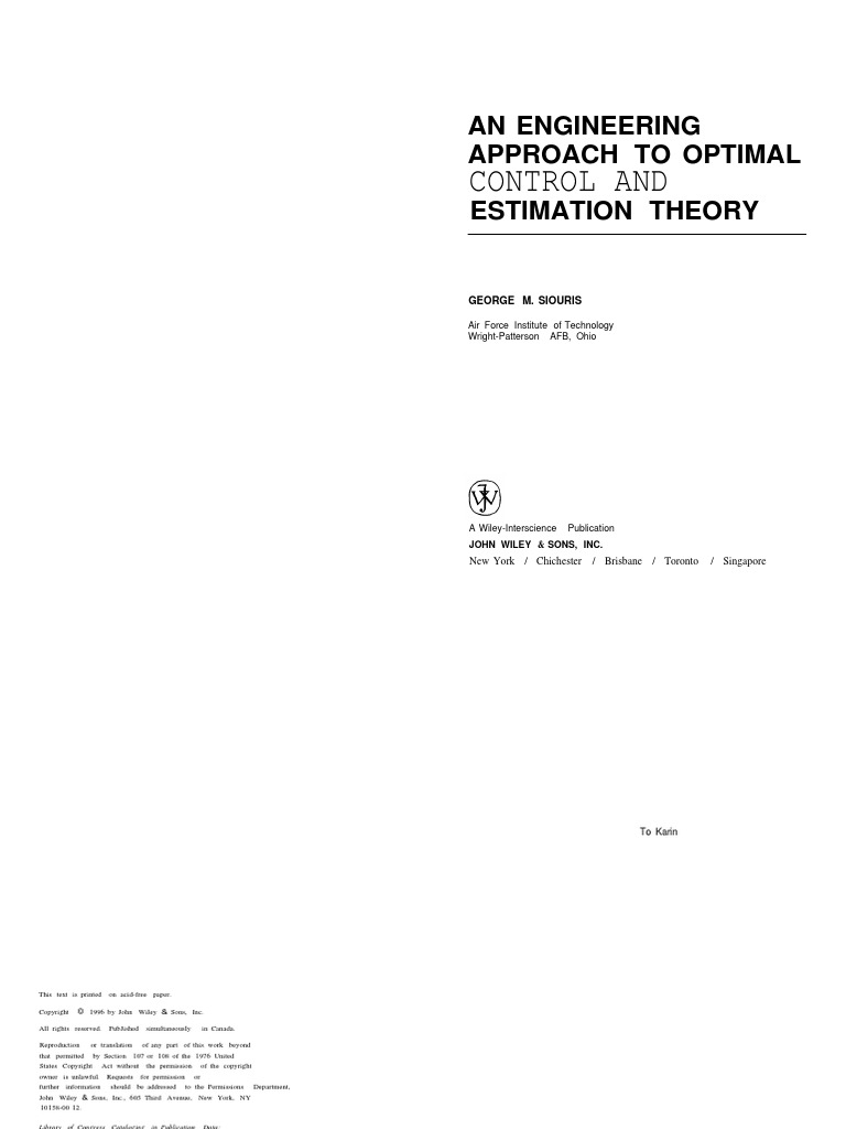 Optimal Control And Estimation Pdf Kalman Filter Control Theory