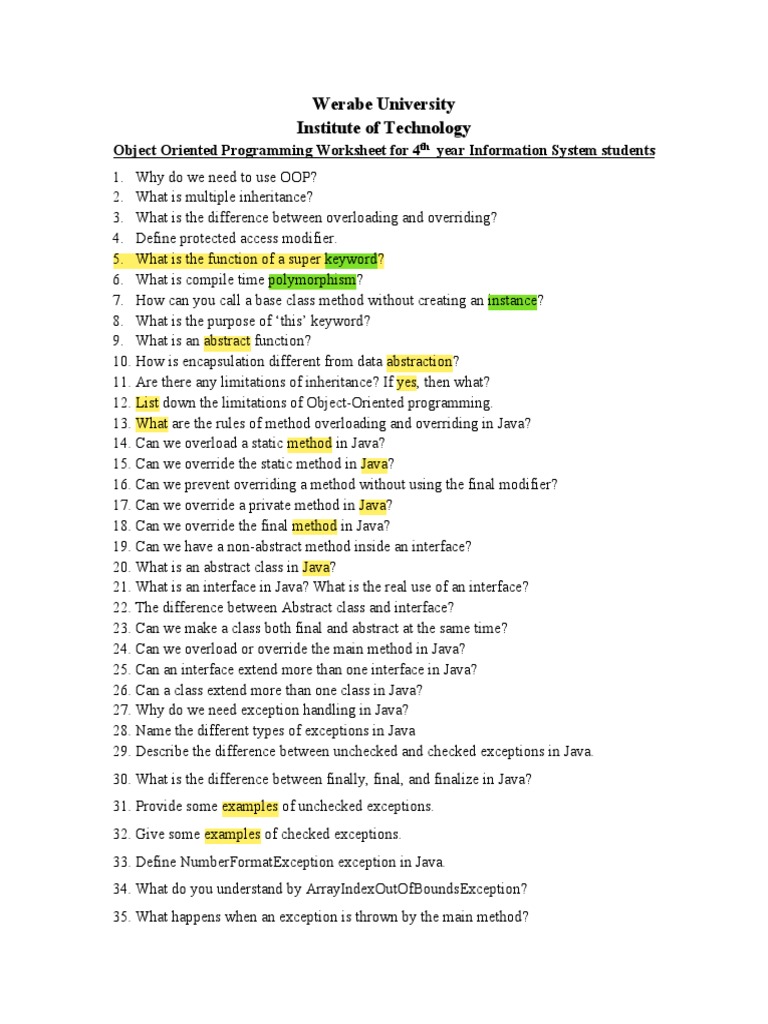 OOP Worksheet | Download Free PDF | Method (Computer Programming ... OOP Worksheet | Download Free PDF | Method (Computer Programming ...
